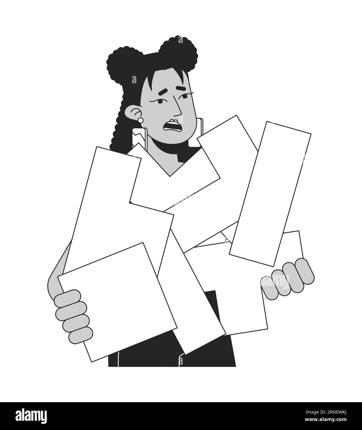 Disorganized Woman With Broken Puzzle Pieces Bw Concept Vector Spot Illustration Stock Vector