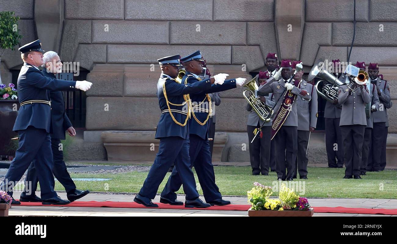 Visiting Indian Prime Minister Narendra Modi (2nd L) reviews the guard ...
