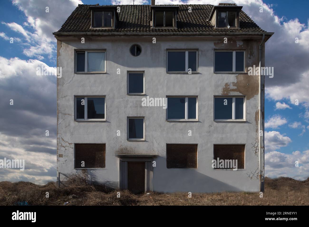 creepy old grungy dump house is a lost place on a sunny day with bad ...