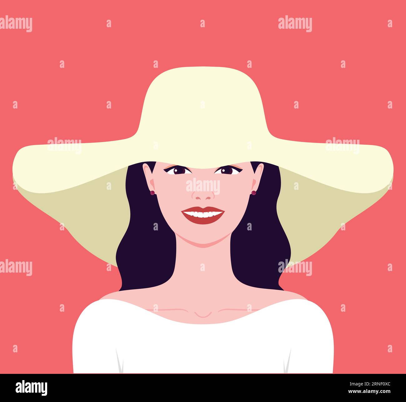 Portrait of a beautiful woman in a hat. Abstract elegant woman. Smiling ...