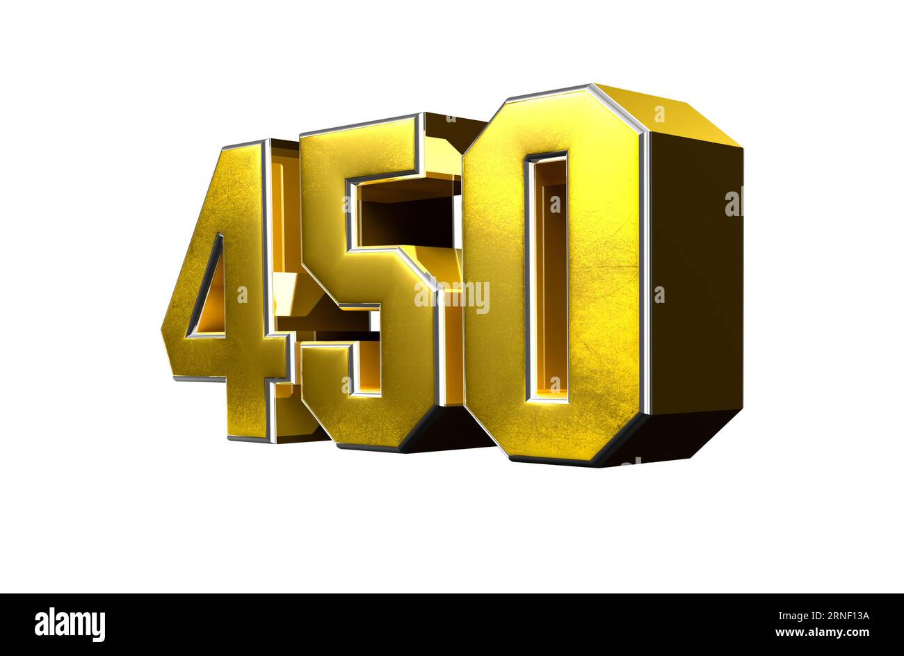 Number 450 gold 3D illustration on white background have work path ...