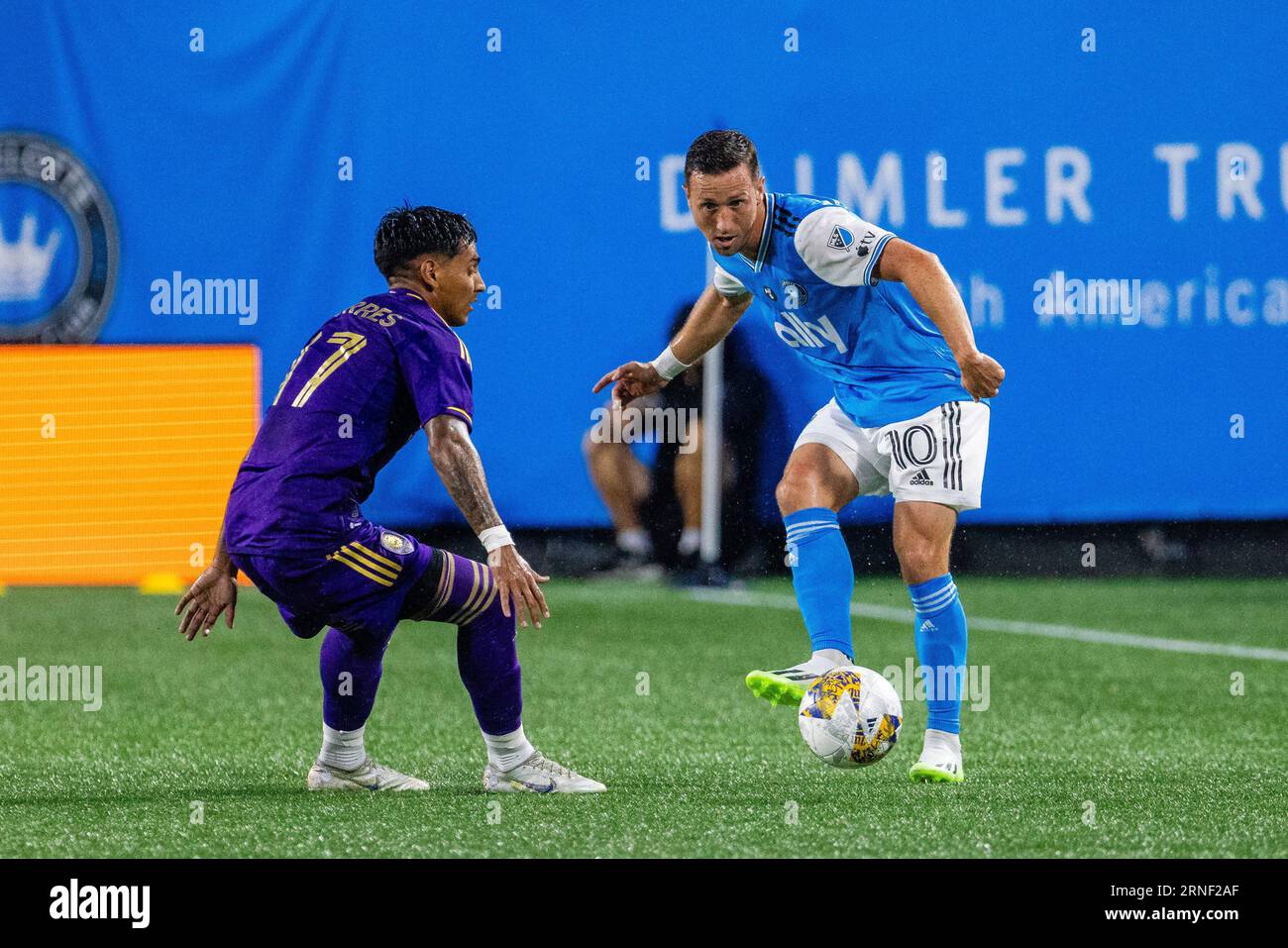 August 30, 2023: Orlando City forward Facundo Torres (17) defends the ...