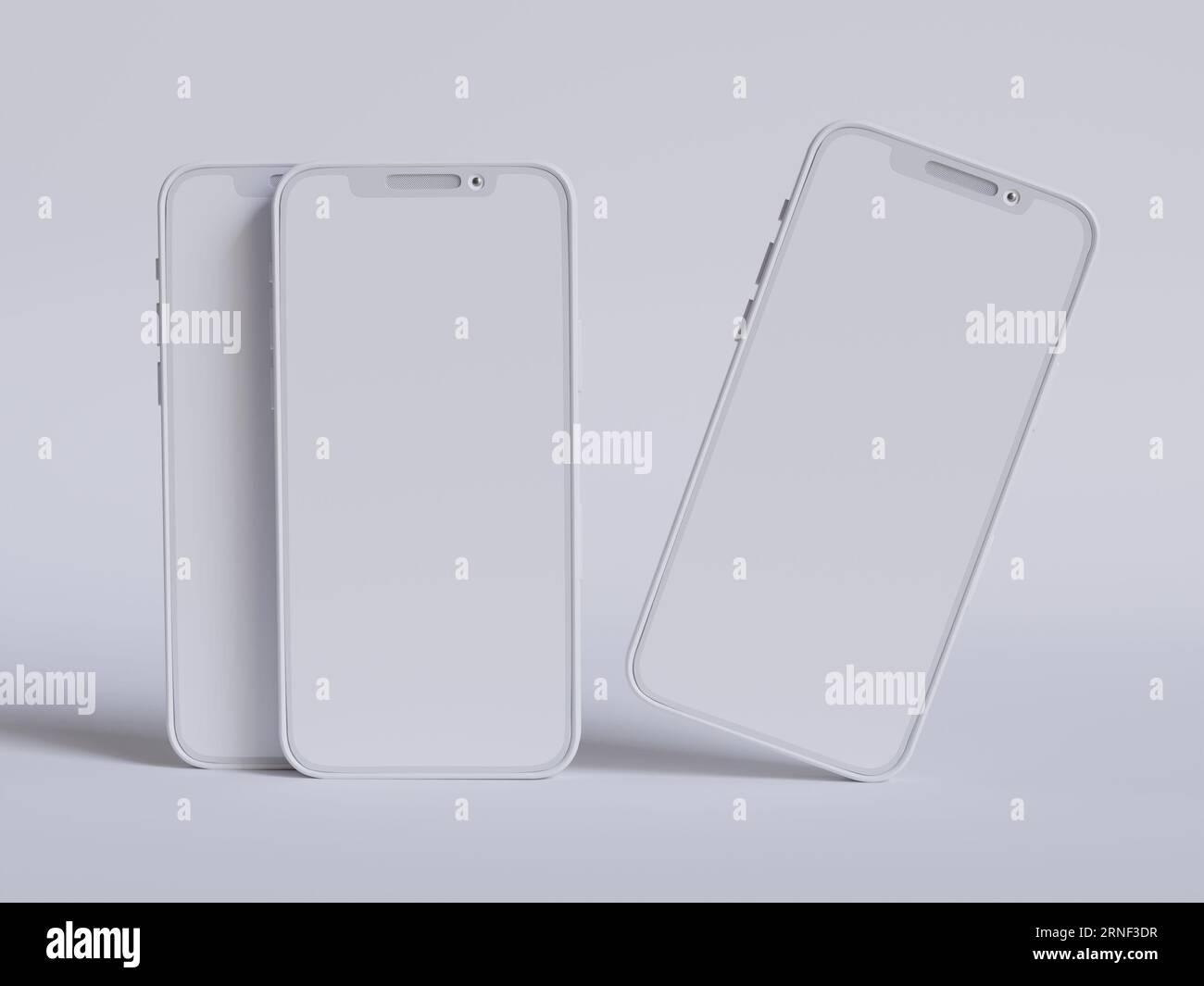 Clay phone white background and smarphone color touch screen rendering ...