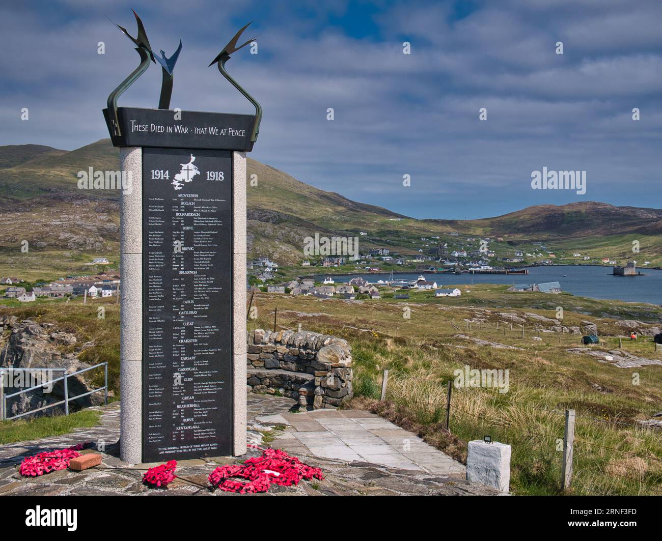 The Barra and Vatersay War Memorial on the island of Barra in the Outer ...