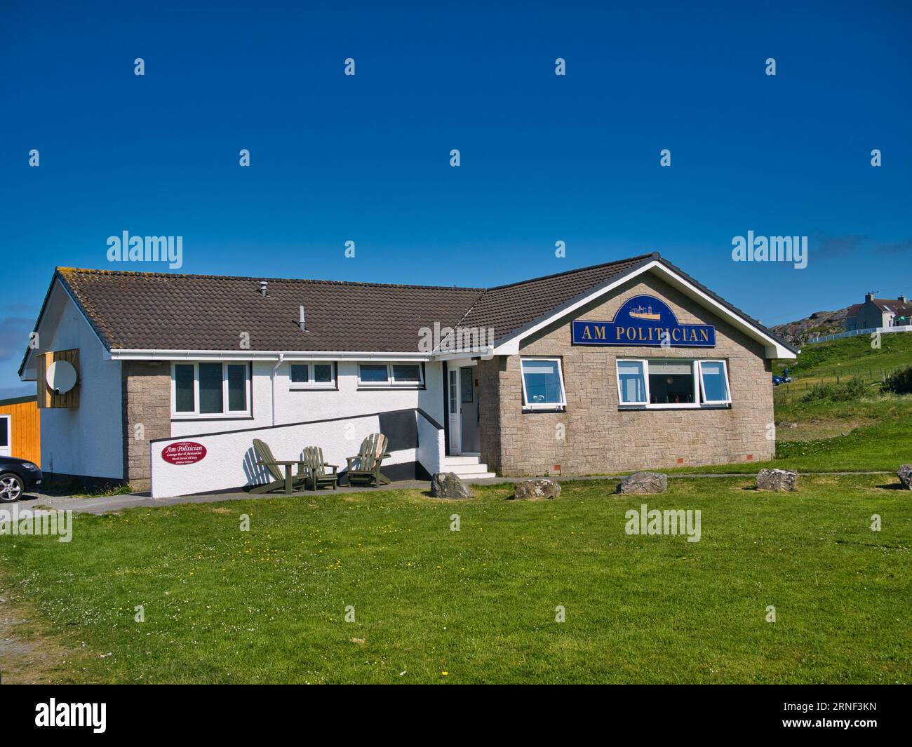 The exterior of the AM Politician pub and restaurant on the island of ...