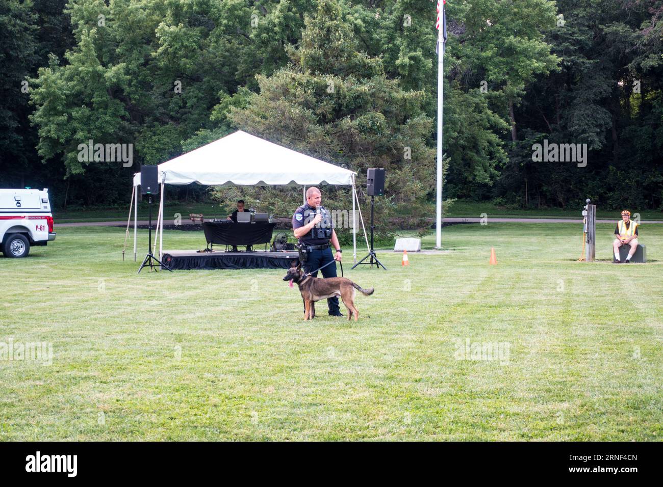 K9 police dog and police officers in a demo during a national night out ...