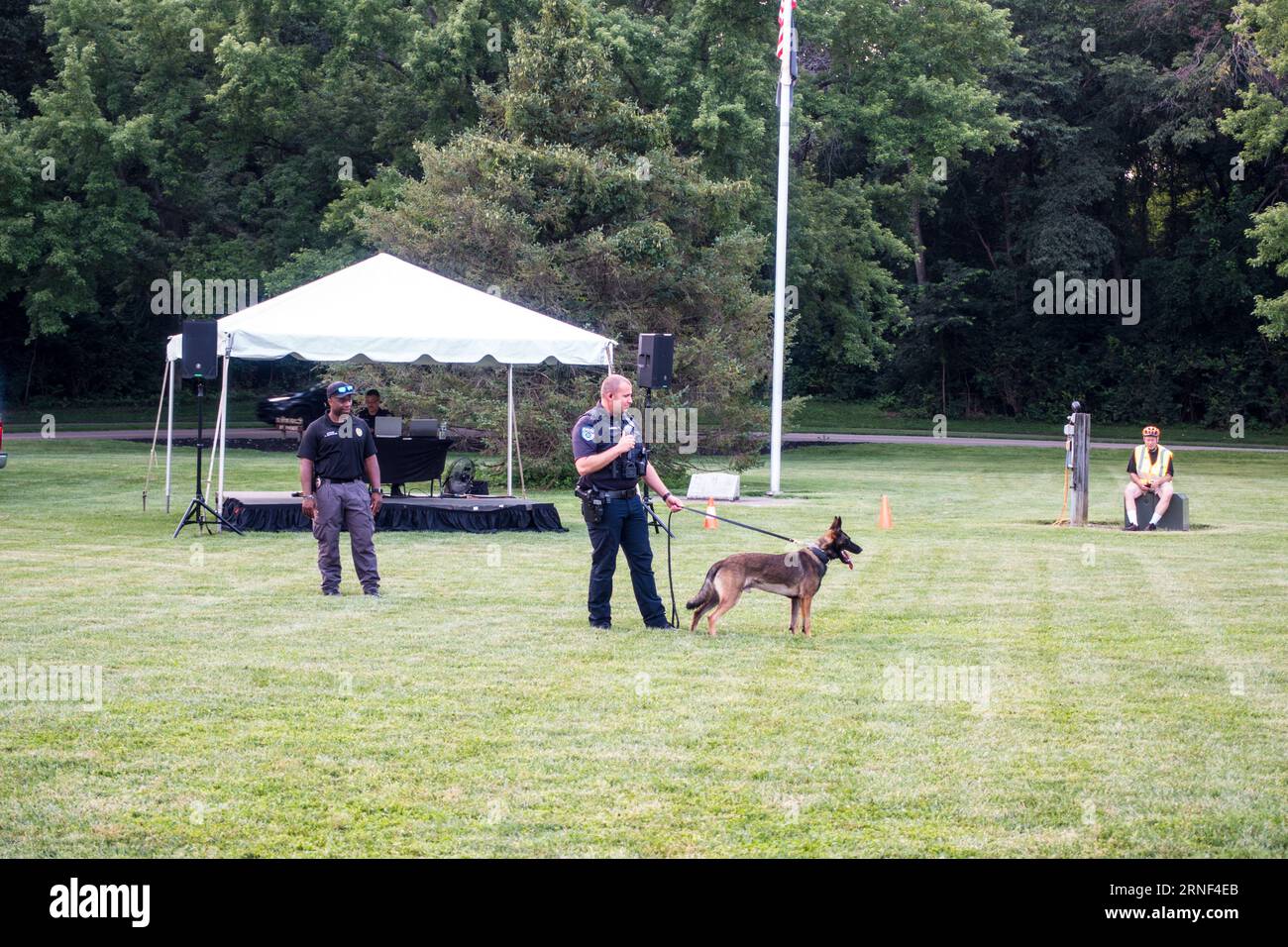 K9 police dog and police officers in a demo during a national night out ...