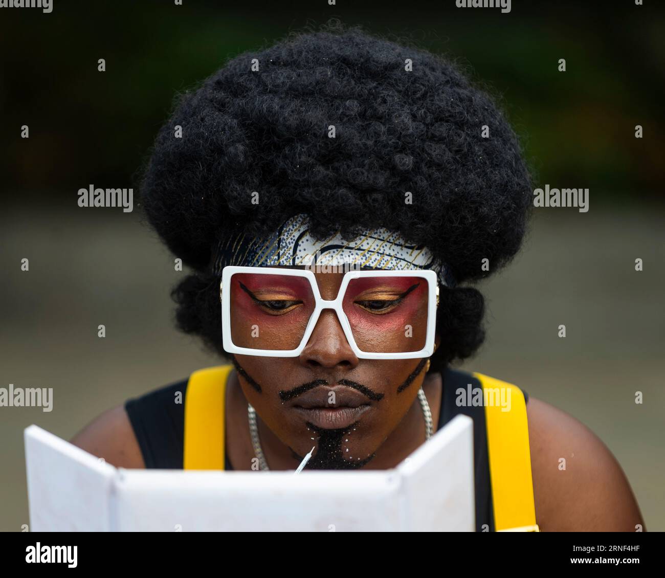 London, UK. 1 September 2023. A model 'backstage' (visible to audience ...