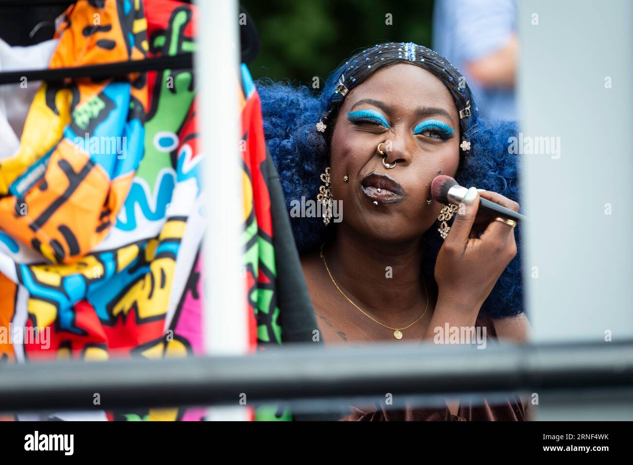 London, UK. 1 September 2023. A model 'backstage' (visible to audience ...