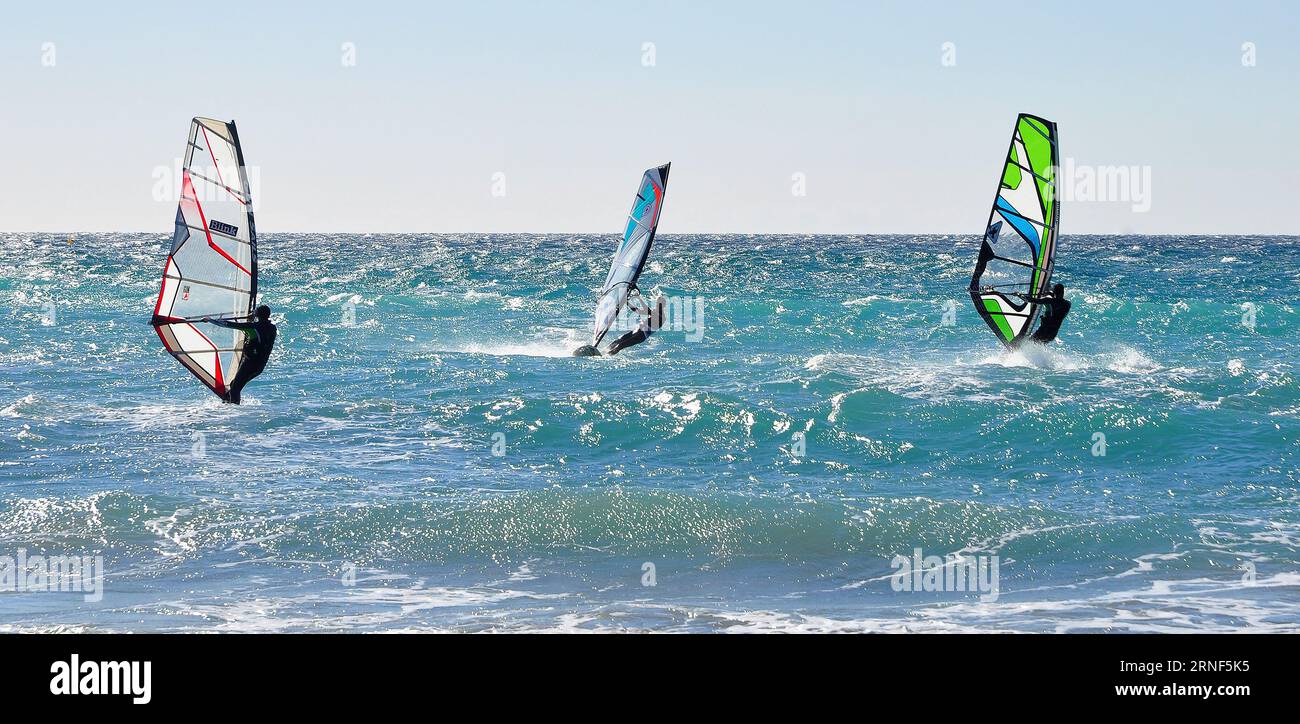 Windsurfing with strong wind and rough sea near Marseille Stock Photo ...
