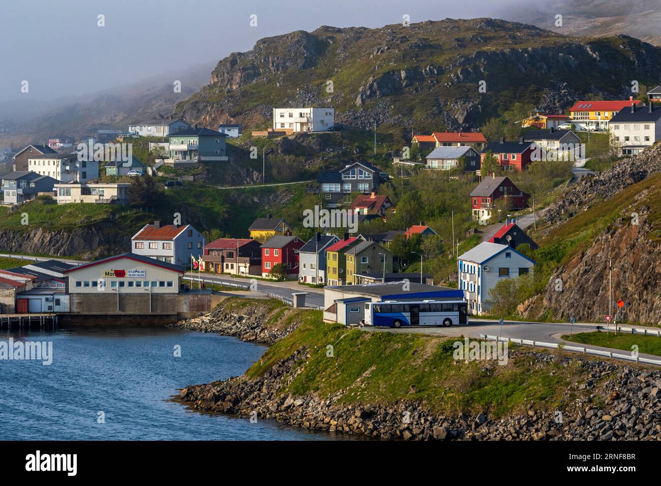 Low cloud in Honningsvag Port, Mageroya Island, Troms og Finnmark ...