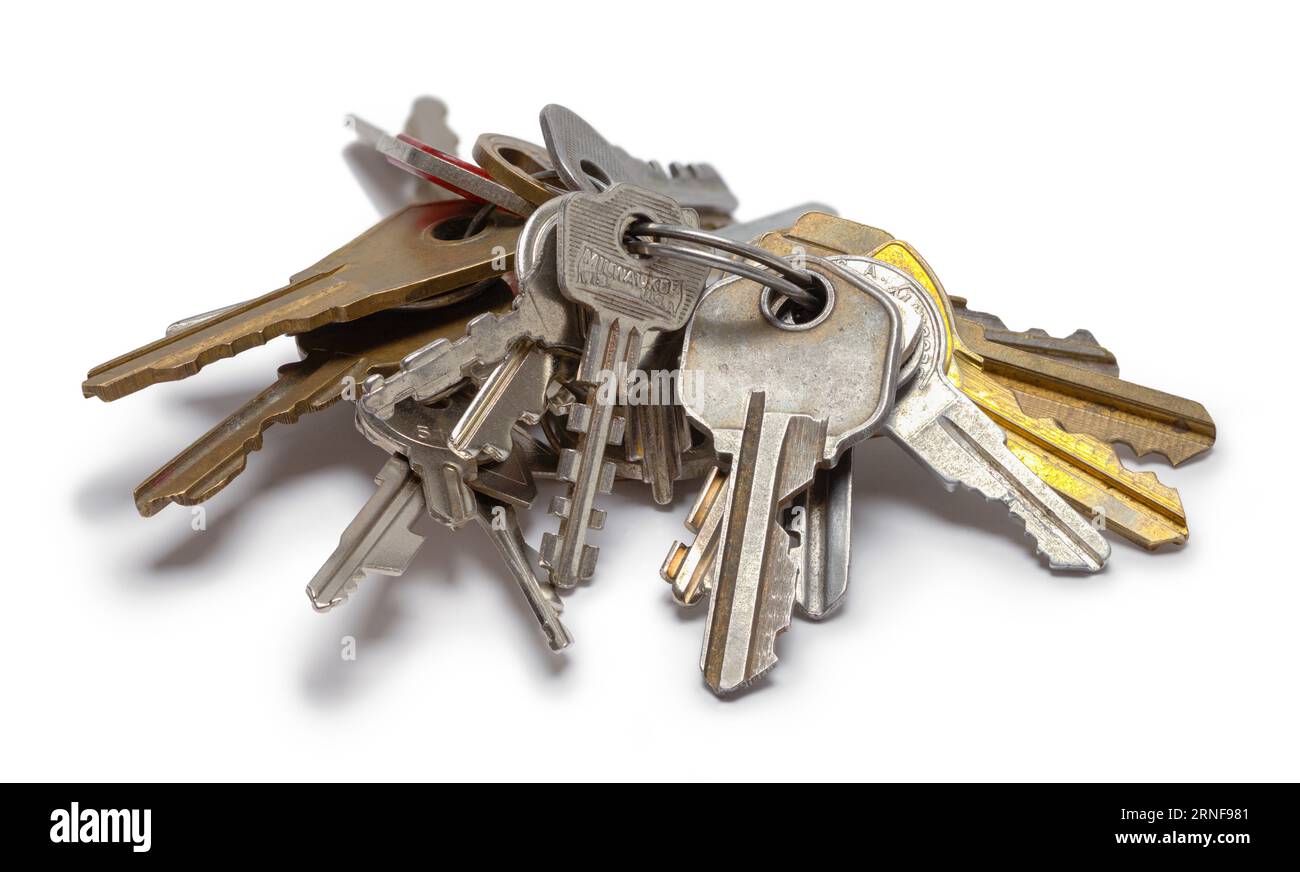 Group of Old Keys Cut Out on White Stock Photo - Alamy