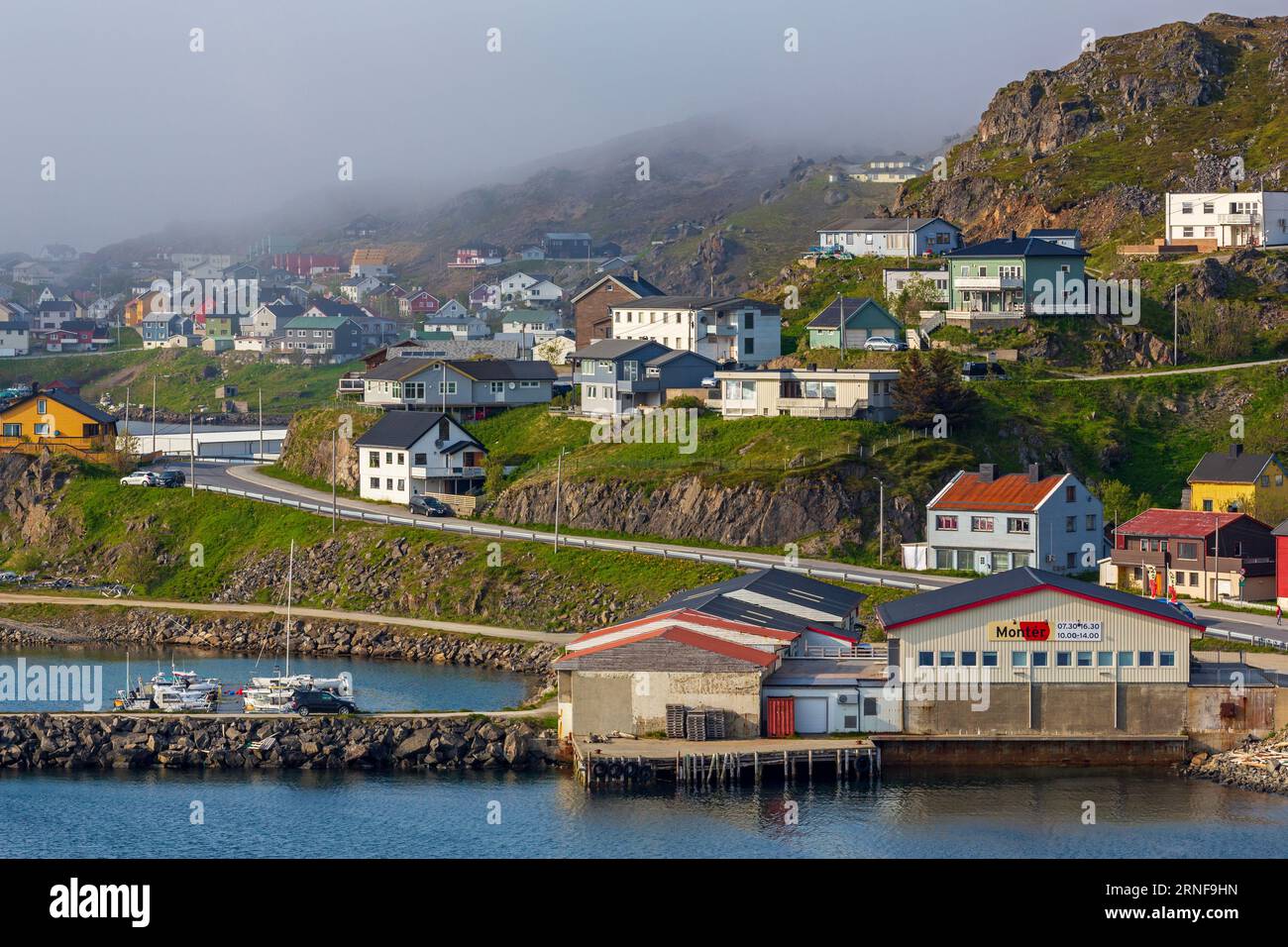 Low cloud, Honningsvag Port, Mageroya Island, Troms og Finnmark, Norway ...