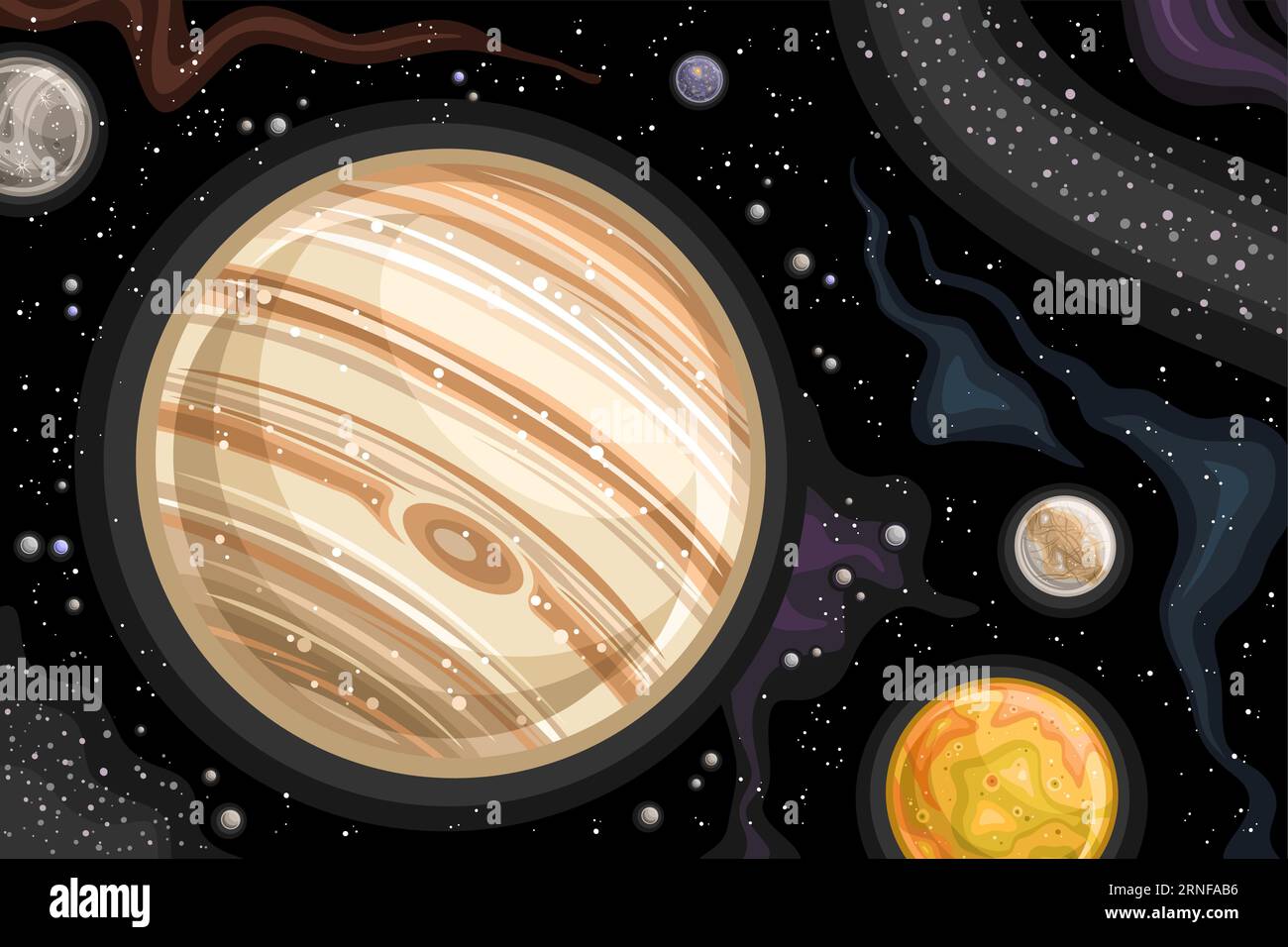 Vector Fantasy Space Chart, astronomical horizontal poster with cartoon ...