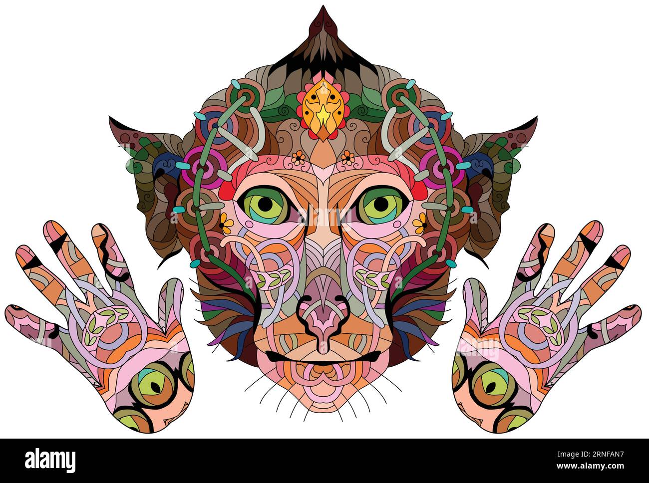 Head of monkey with paws zentangle styled for t-shirt design, tattoo ...