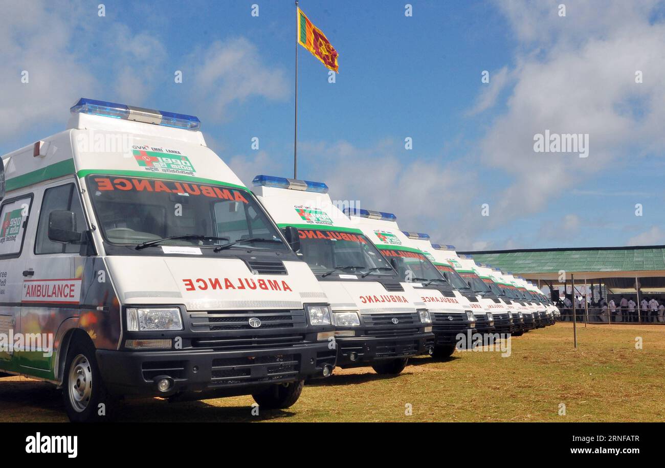 COLOMBO, July 28, 2016 -- Photo taken on July 28, 2016 shows the emergency ambulances in Colombo ...