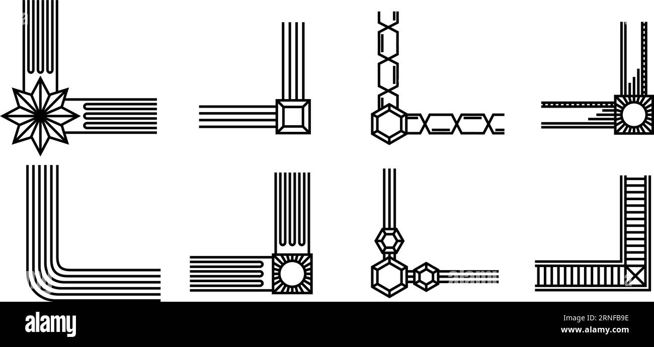 Vintage geometric corner set. Retro line design Stock Vector Image ...