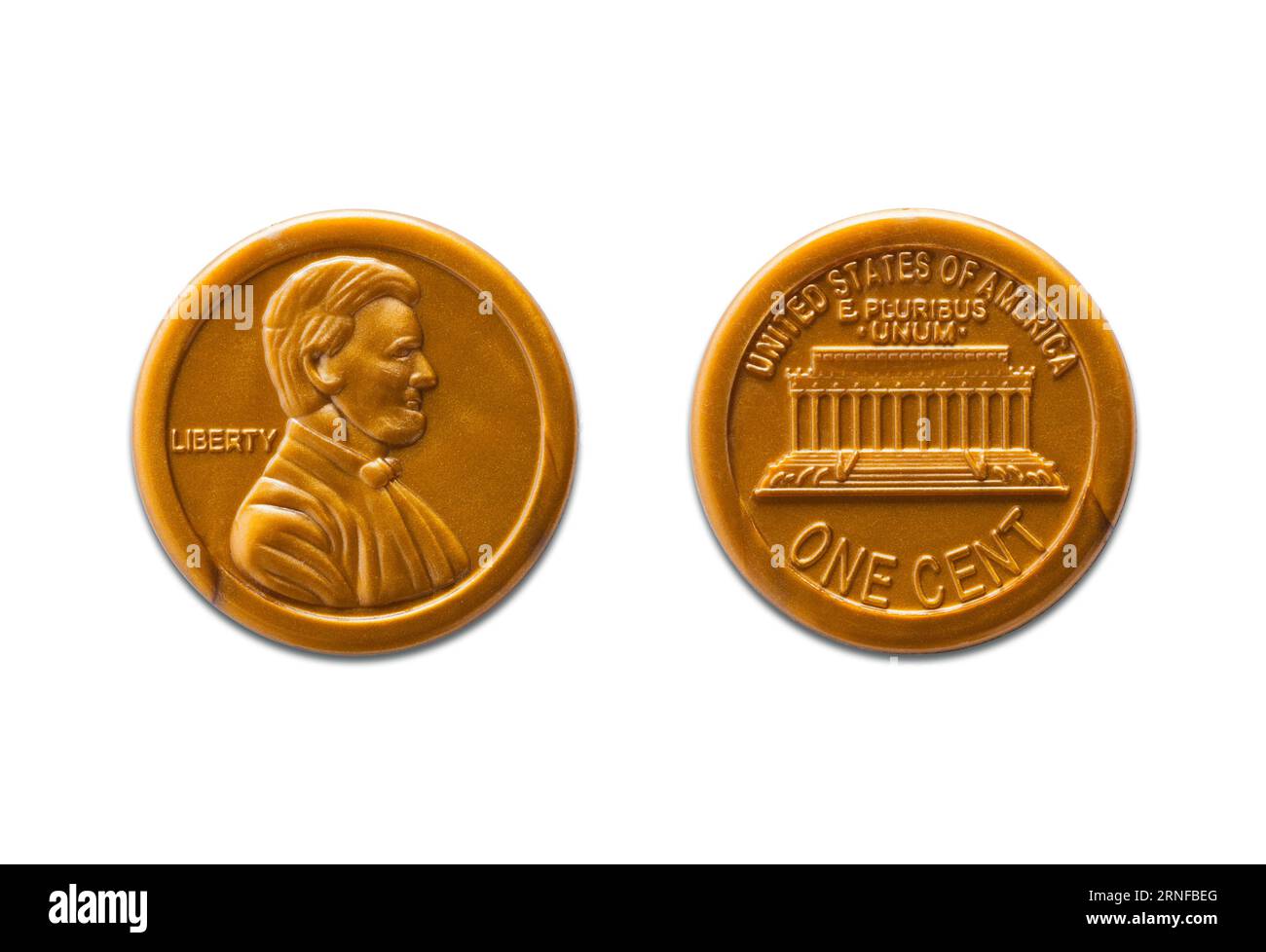Plastic Toy Penny Cut Out on White Stock Photo - Alamy