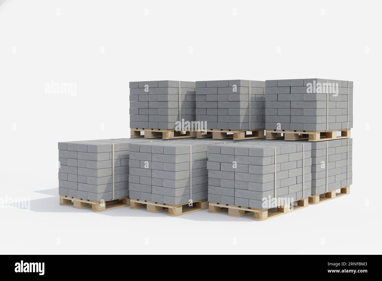 Stacks of autoclaved aerated concrete blocks on pallets isolated on white background - 3D ...