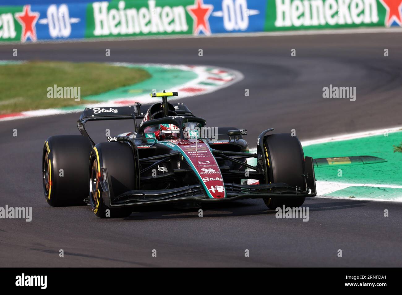 Monza, Italy. 01st Sep, 2023. Guanyu Zhou of Alfa Romeo F1 Team on track during free practice 2 ...