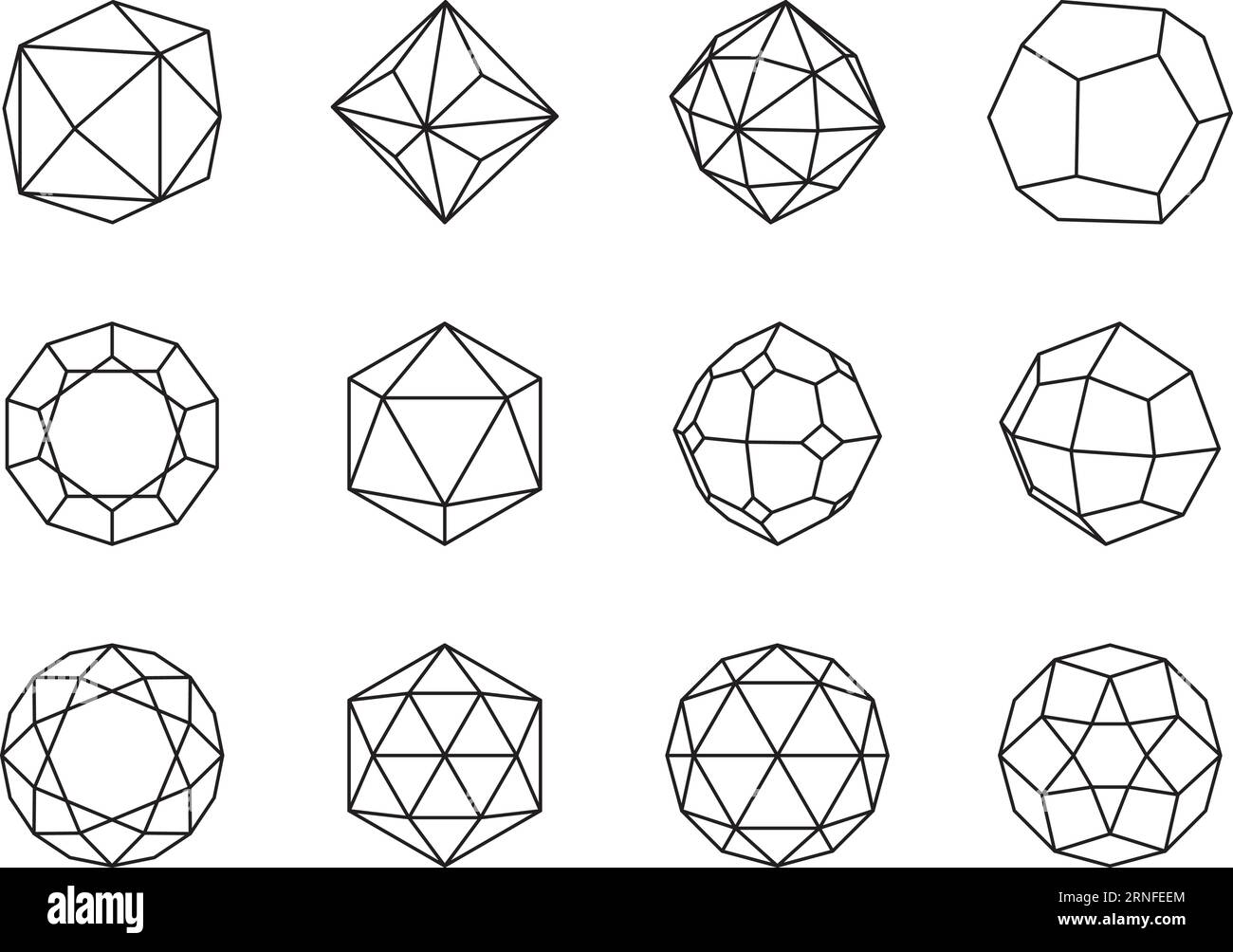 Geometric crystal icon set. Linear gemstone symbols Stock Vector Image ...