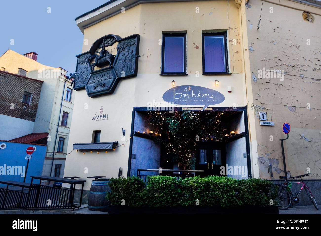 Vilnius, Lithuania June 13, 2023: Restaurant on a cobbled pedestrian ...