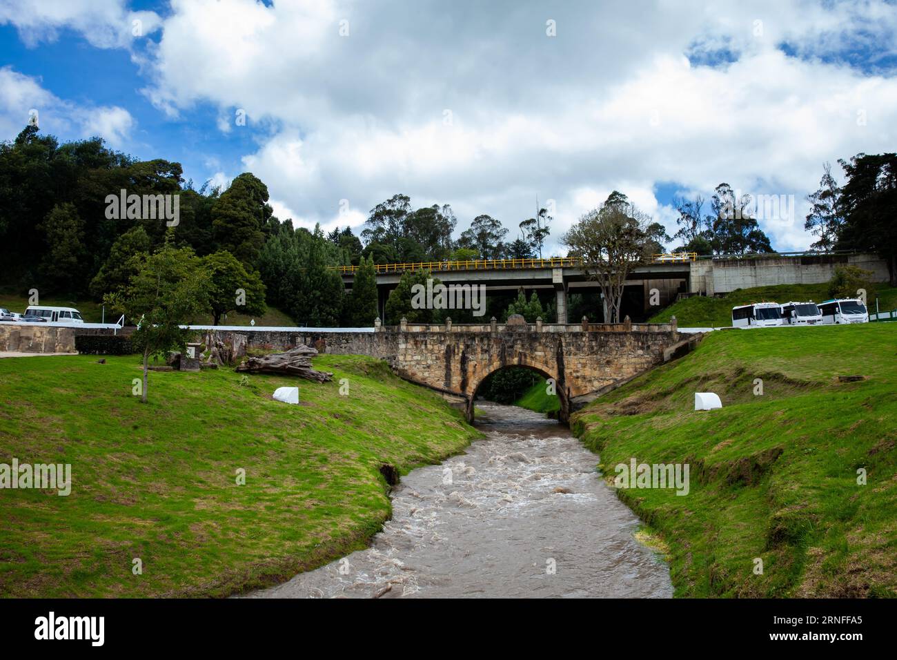 Historic Bridge over the Teatinos River in Colombia located next to the ...