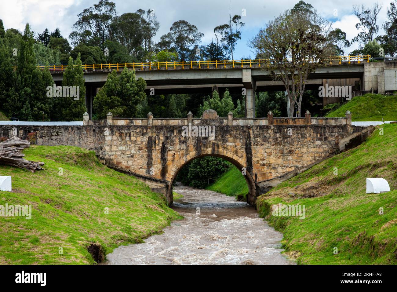 Historic Bridge over the Teatinos River in Colombia located next to the ...