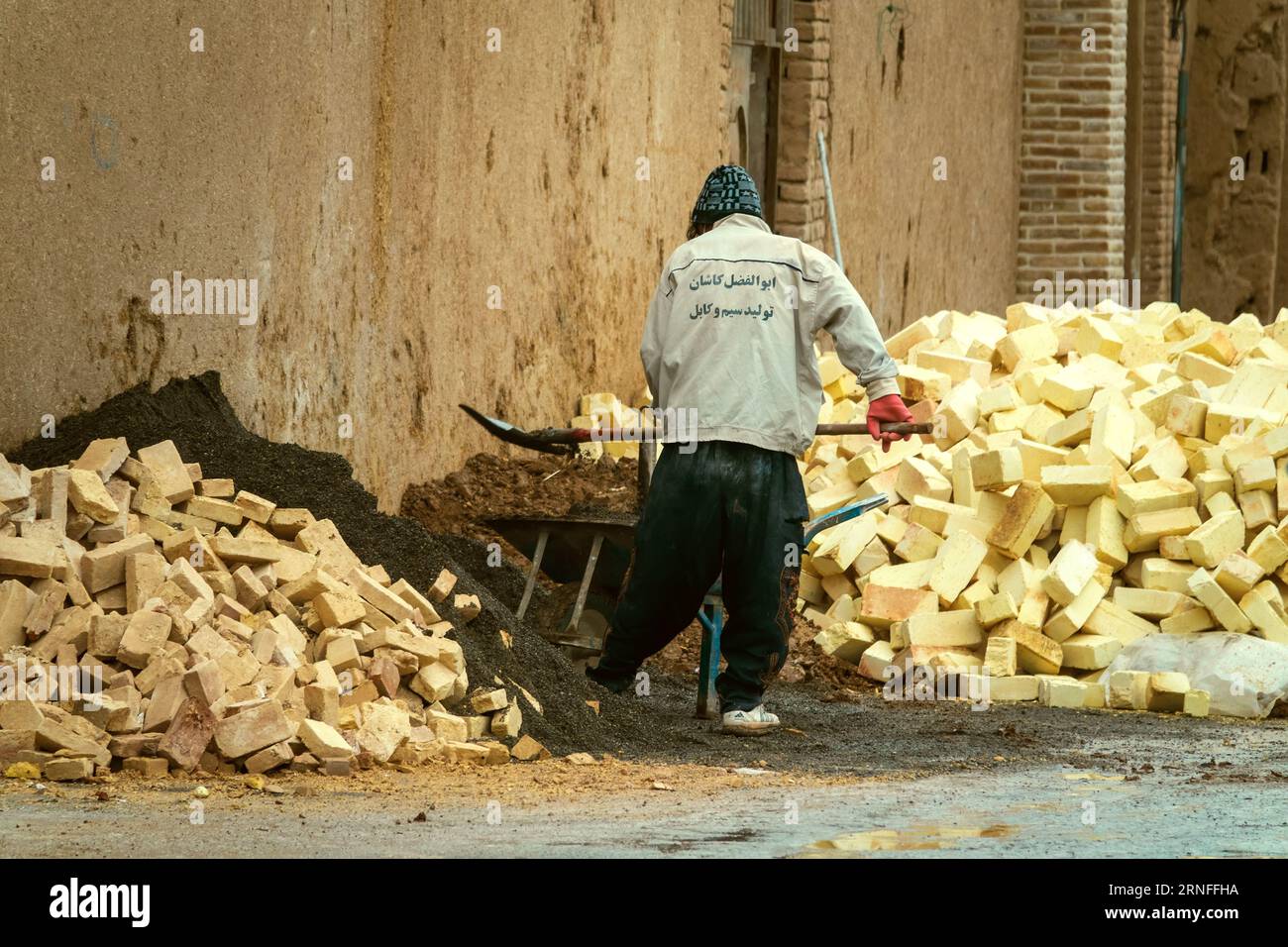 Kashan, Iran - December 24, 2022: Construction of a brick house ...