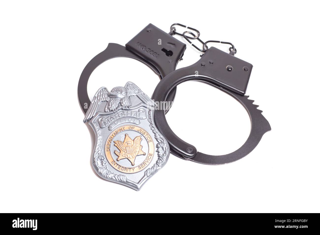 Police Marshal U.S badge with handcuffs isolated on white background ...