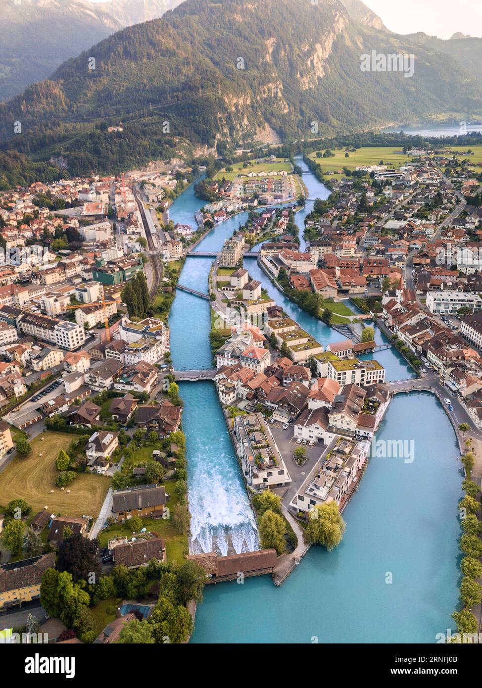 Interlaken, Switzerland - 17 June 2022: Aerial view over the city of ...