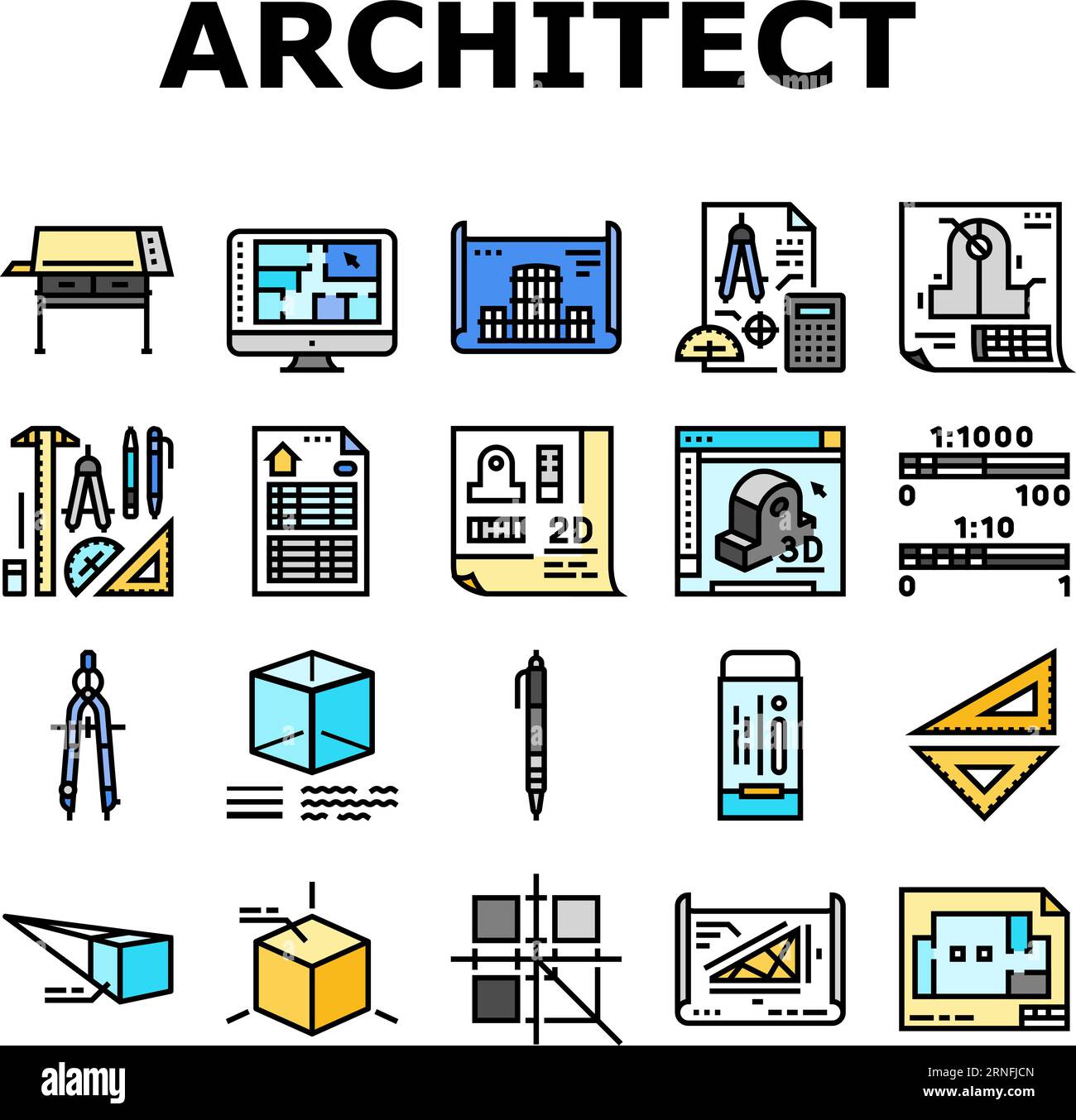 engineer construction architect icons set vector Stock Vector Image ...