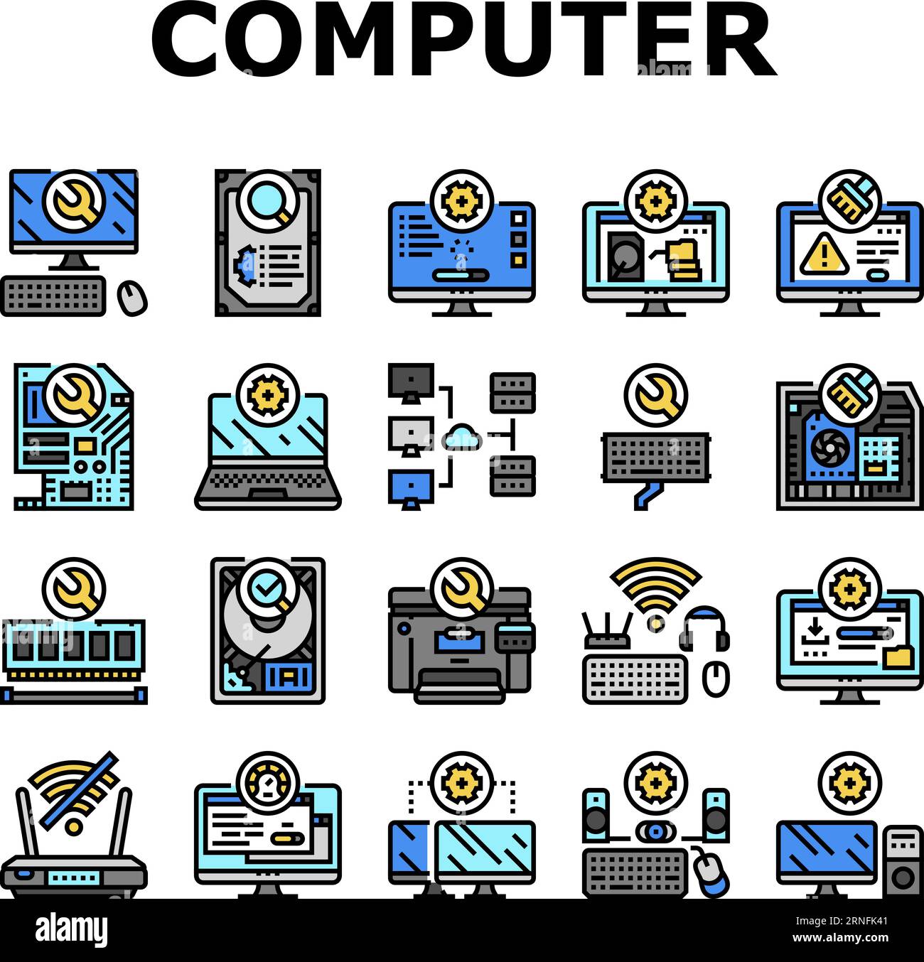 repair computer pc service icons set vector Stock Vector Image & Art ...