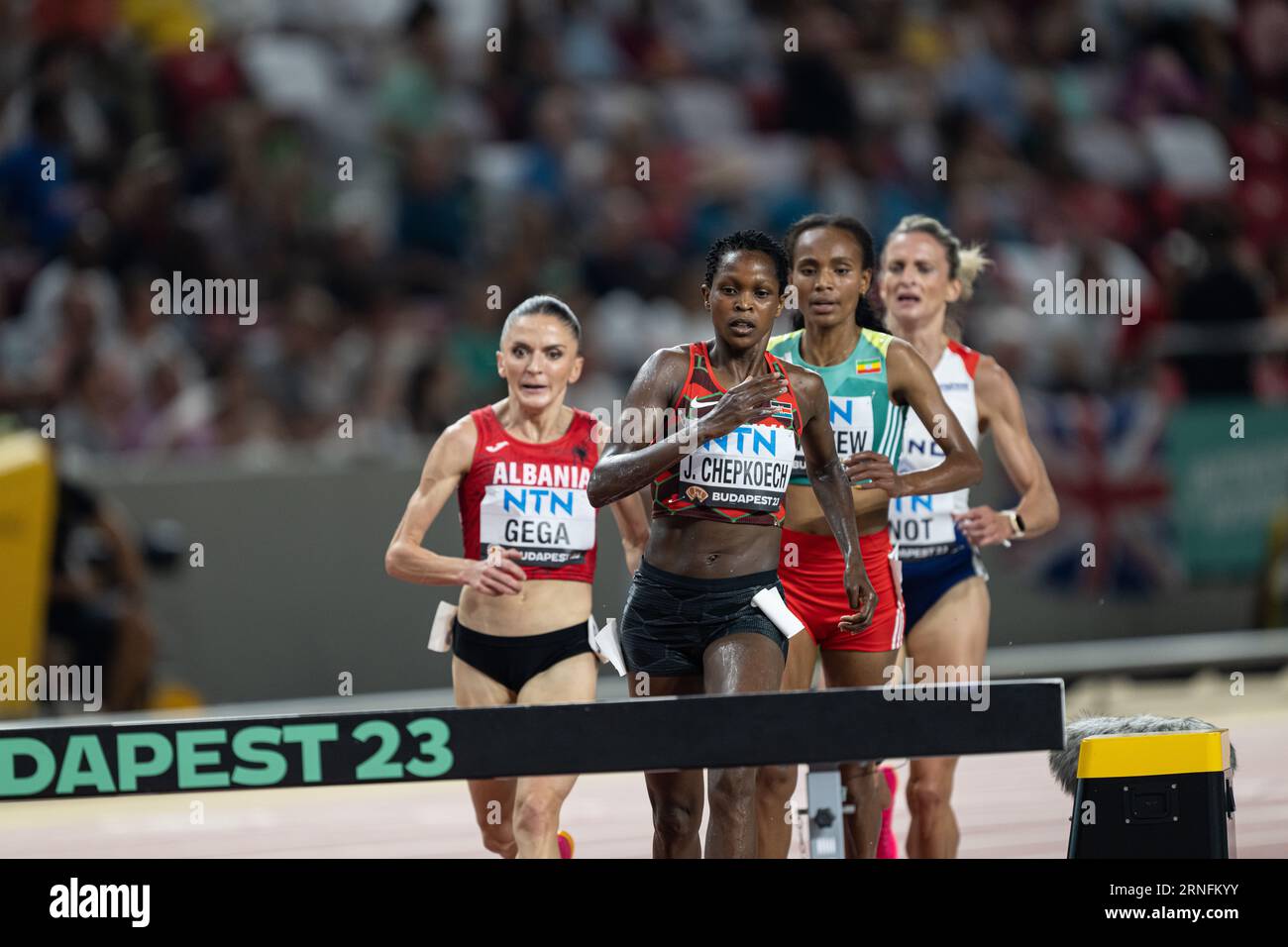 Jackline Chepkoech participating in the 3000 m Steeplechase at the World Athletics Championships ...