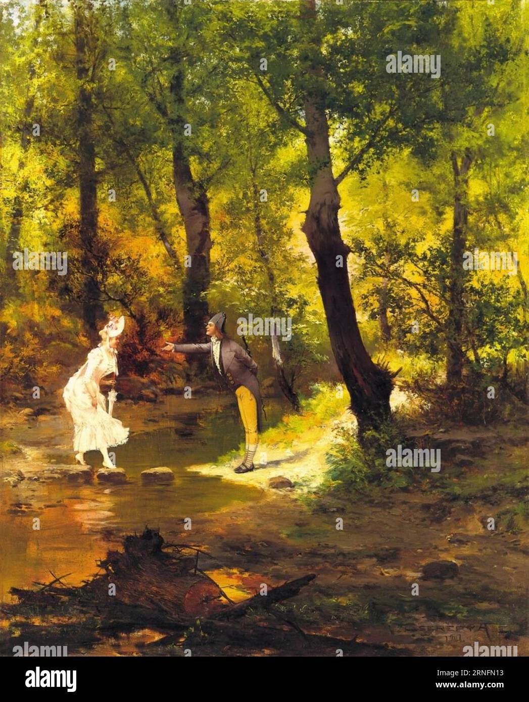 Crossing the stream 1901 by Árpád Cserépy Stock Photo - Alamy