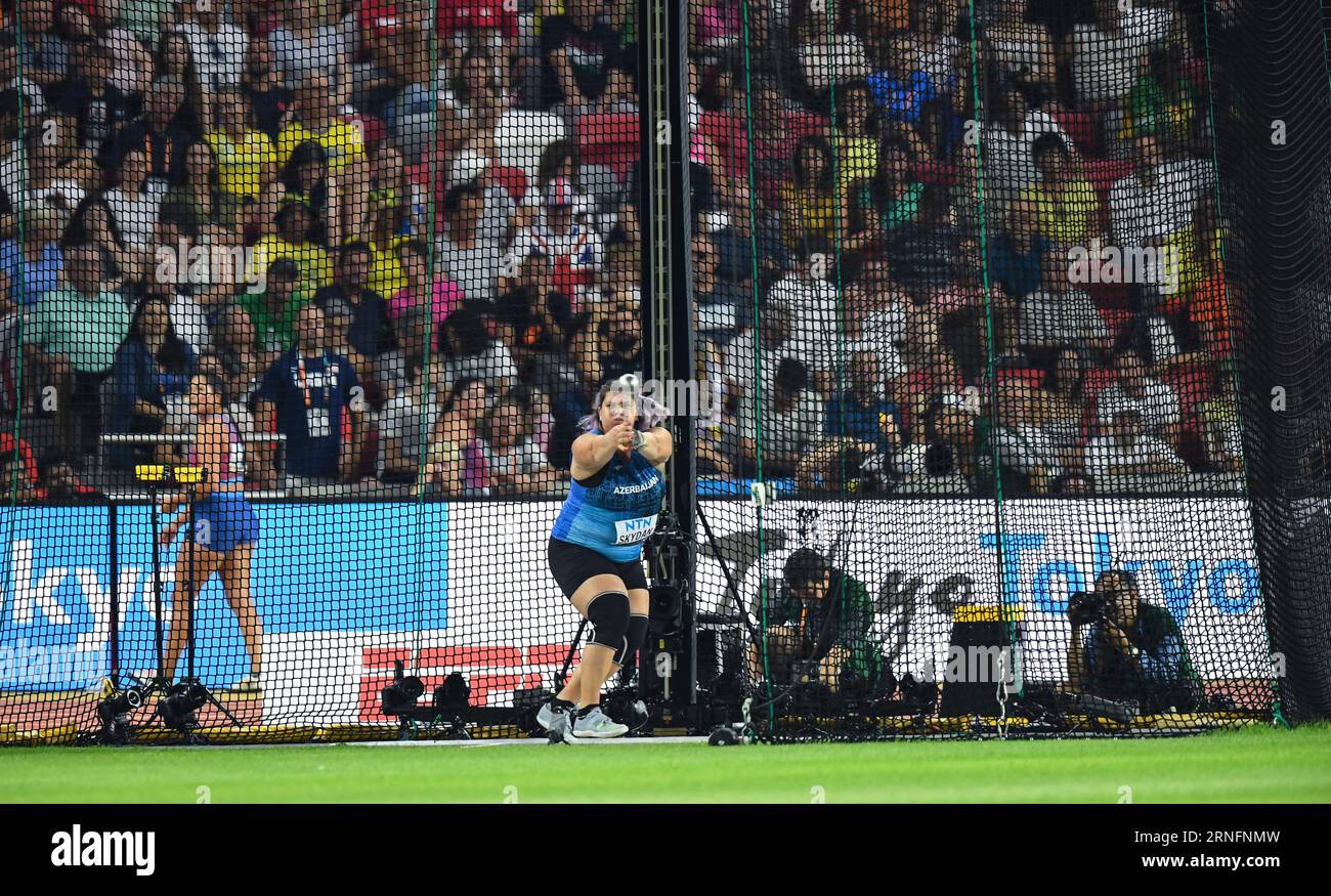 Hanna Skydan of Azerbaijan competing in the women’s hammer final on day ...