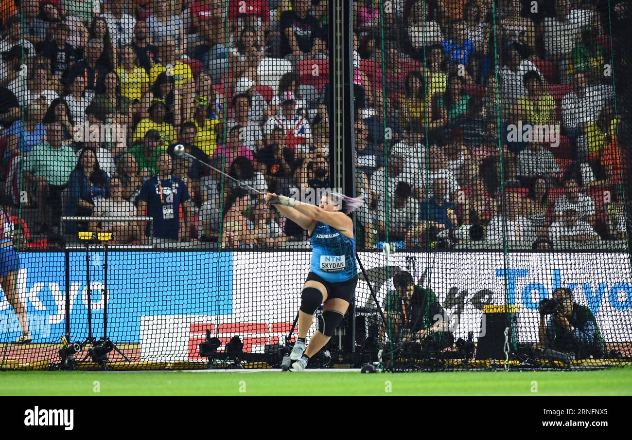 Hanna Skydan of Azerbaijan competing in the women’s hammer final on day ...