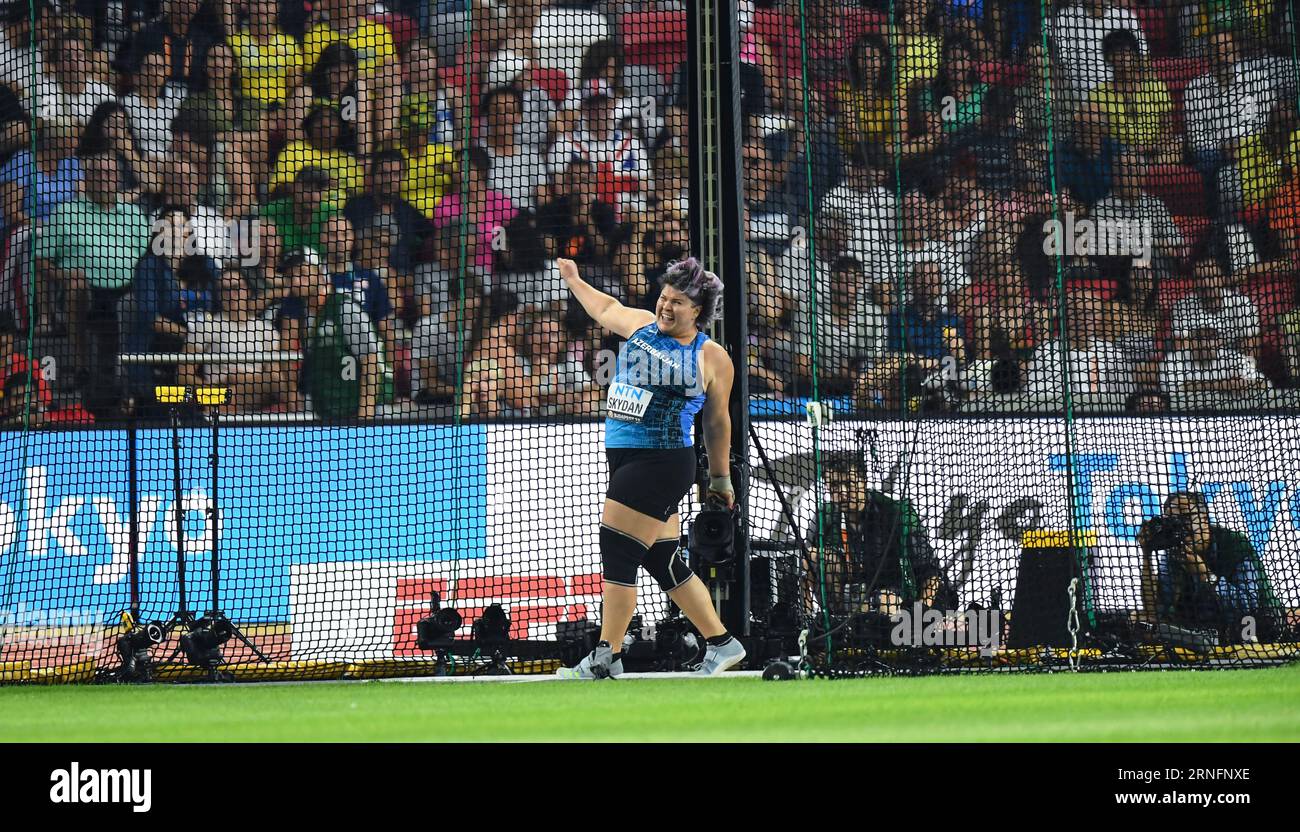 Hanna Skydan of Azerbaijan competing in the women’s hammer final on day ...