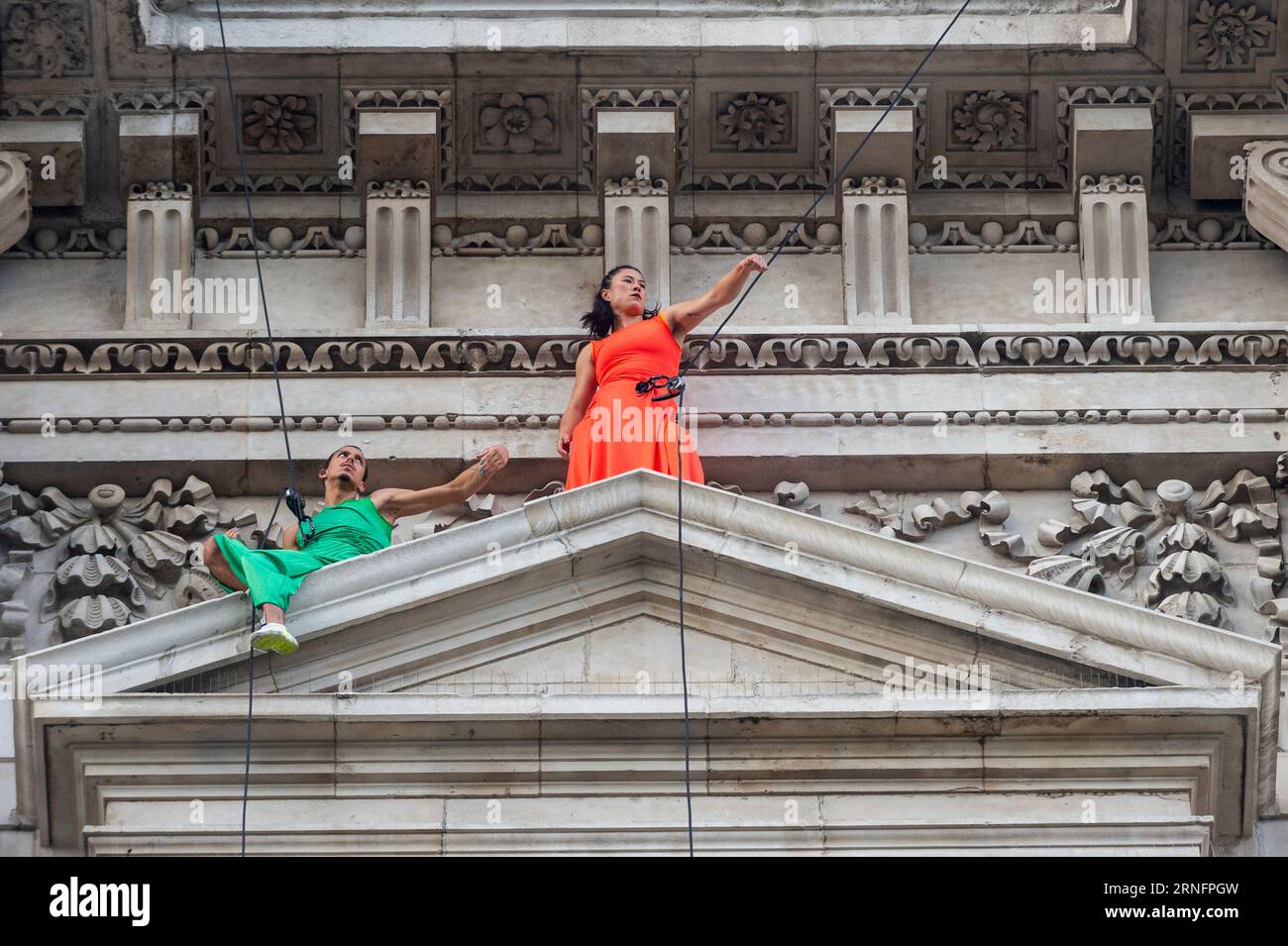 London, UK. 1 September 2023. Members of Bandaloop perform Resurgam, a ...