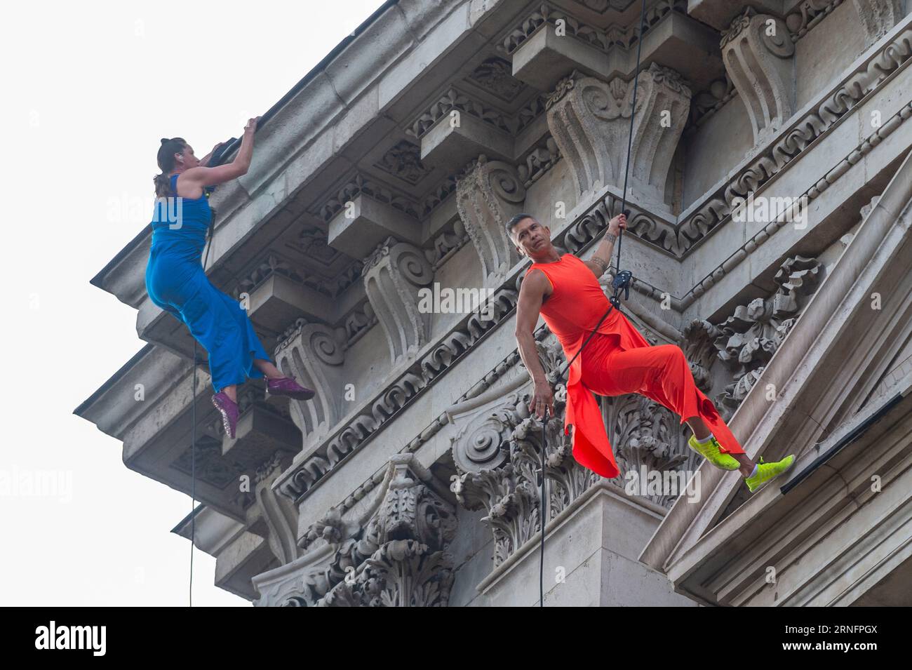London, UK. 1 September 2023. Members of Bandaloop perform Resurgam, a ...