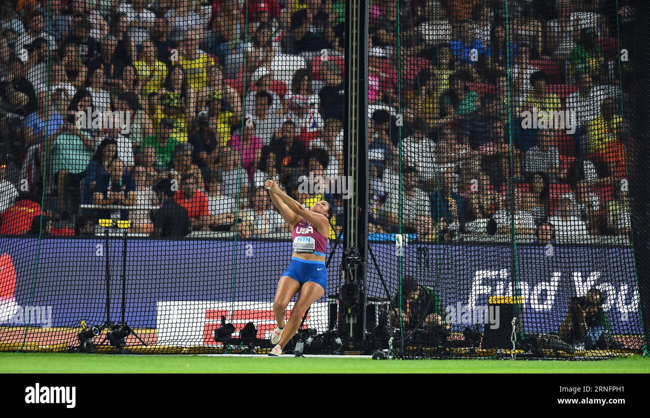 Janee' Kassanavoid of the USA competing in the women’s hammer final on ...