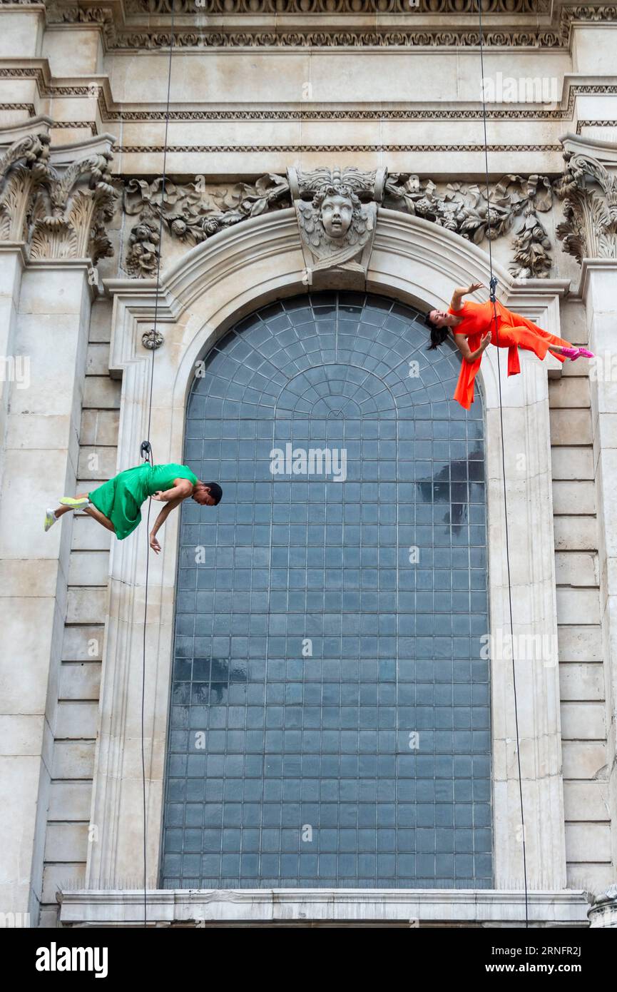 London, UK. 1 September 2023. Members of Bandaloop perform Resurgam, a ...