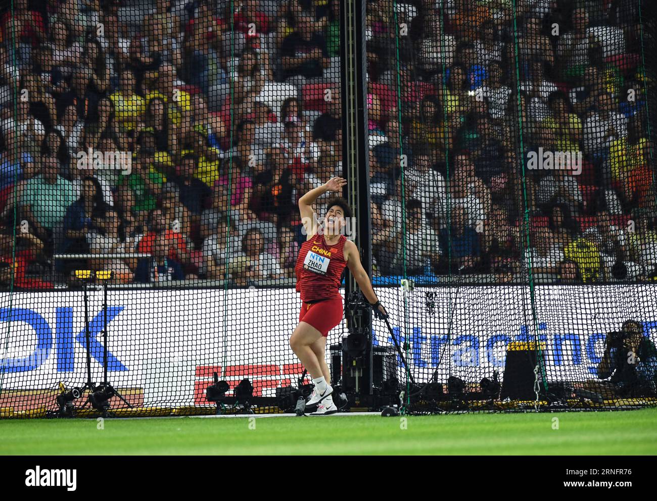 Jie Zhao of China competing in the women’s hammer final on day 6 of the ...
