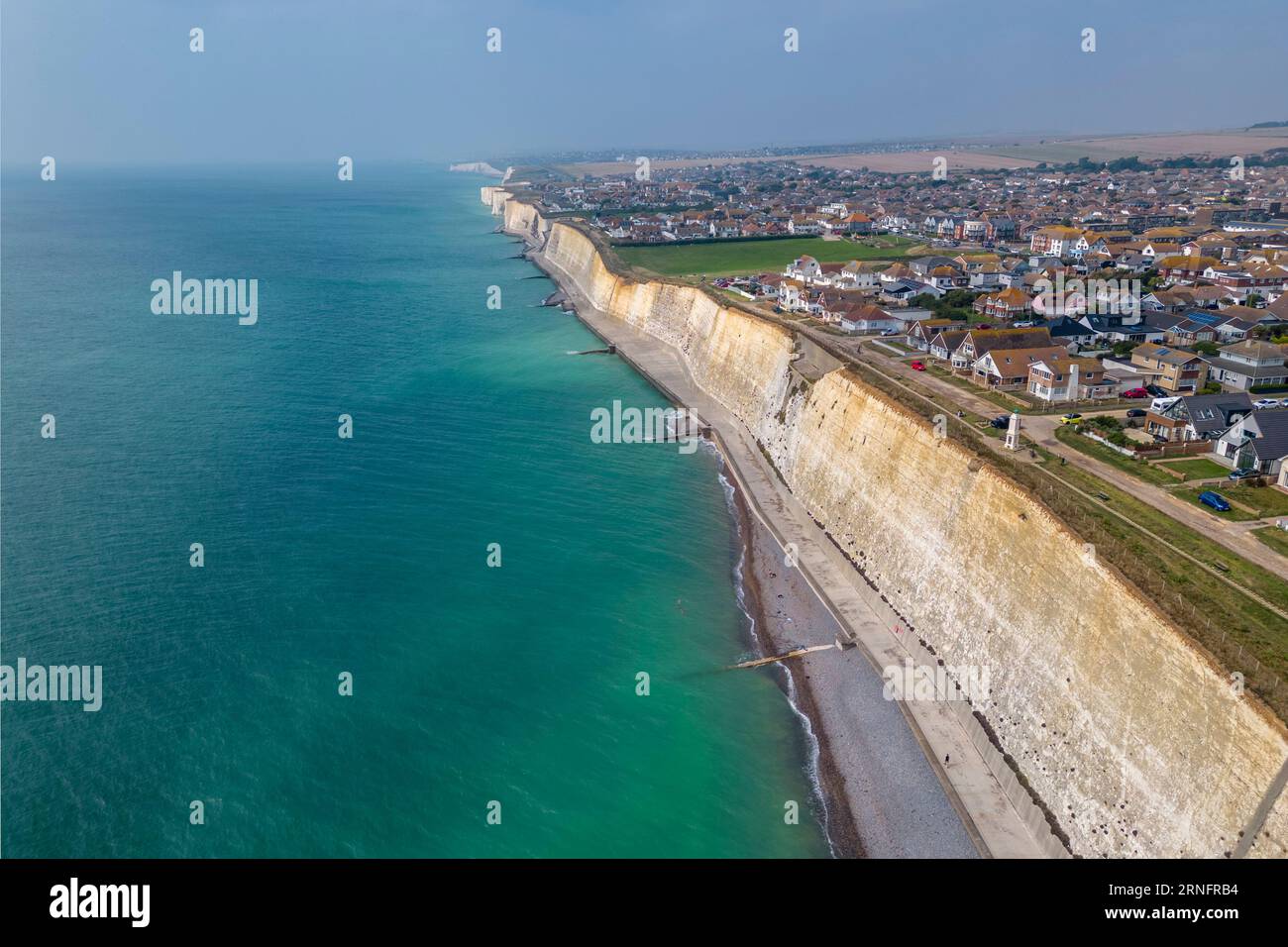 Aerial view of the Meridian Monument above the chalk cliffs ...