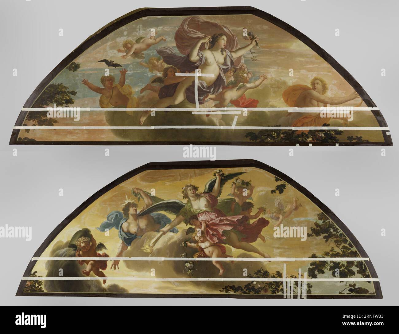 Twee schilderingen horend bij een plafond between 1666 and 1695 by ...