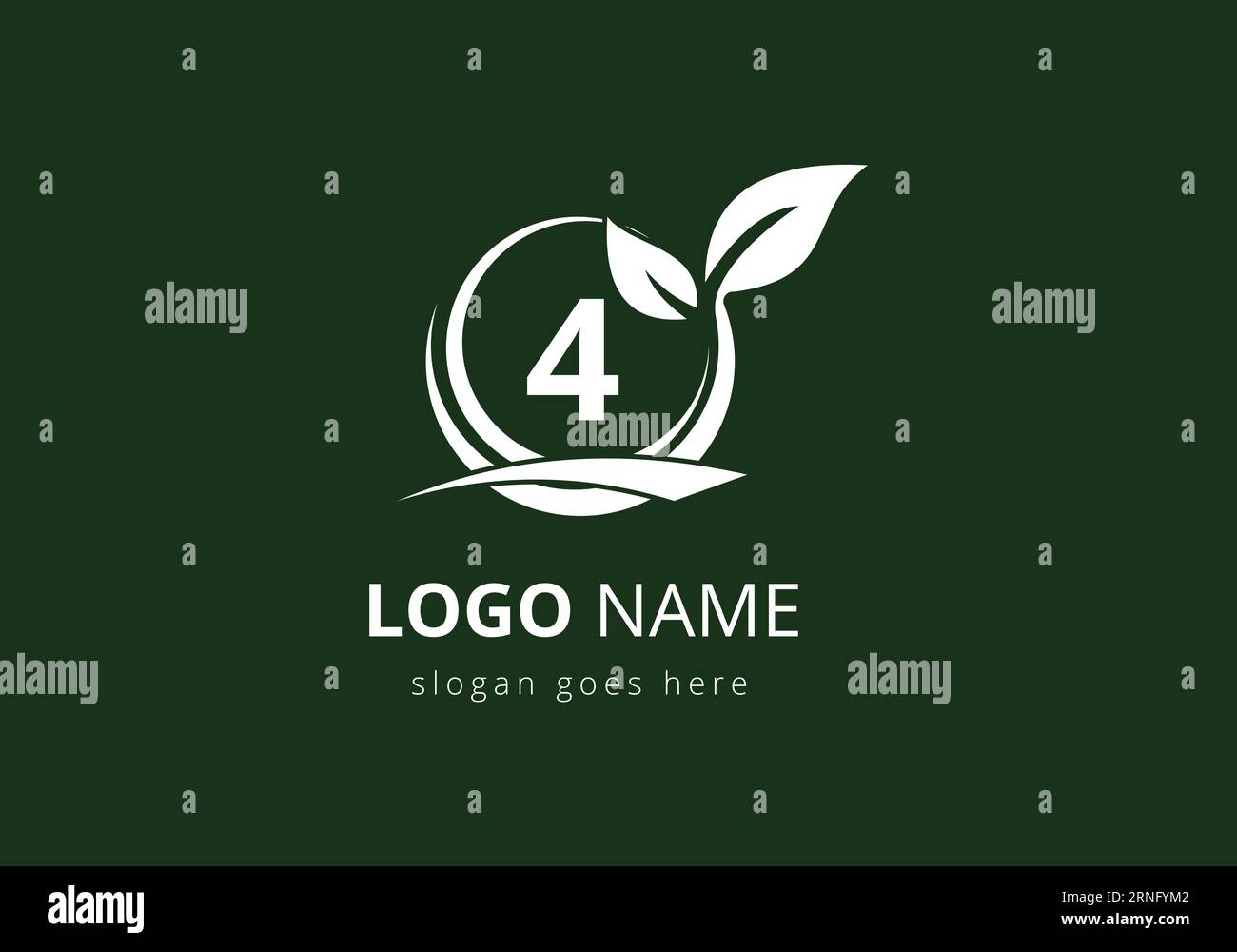 Initial 4 monogram alphabet with circle leaf and swoosh. Eco-friendly ...