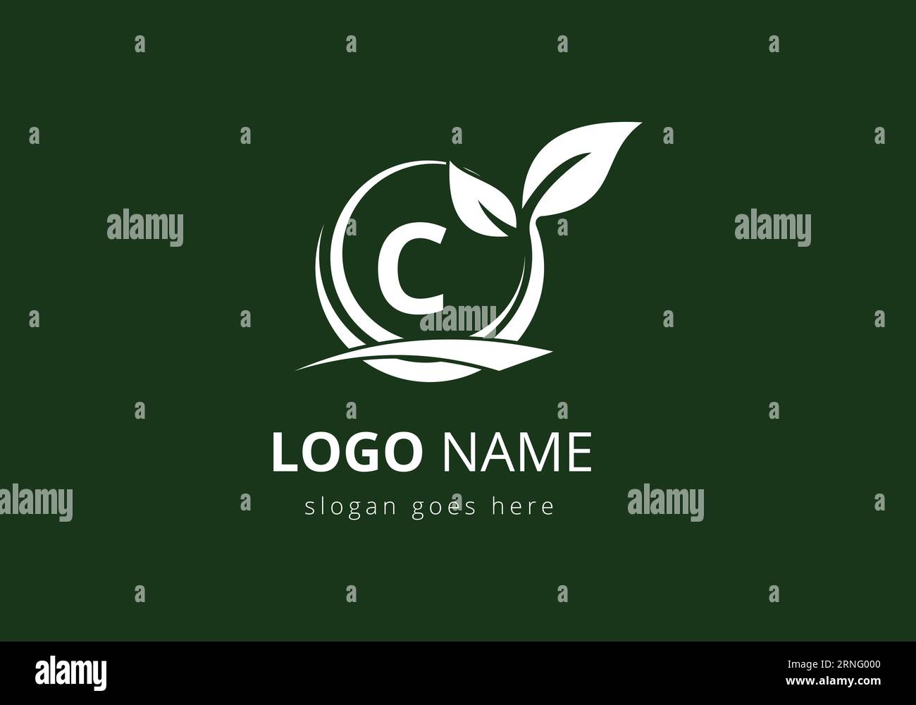 Initial C monogram alphabet with circle leaf and swoosh. Eco-friendly ...