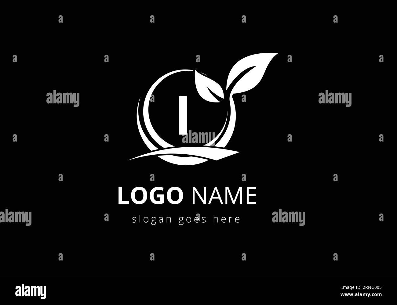 Initial I monogram alphabet with circle leaf and swoosh. Eco-friendly ...