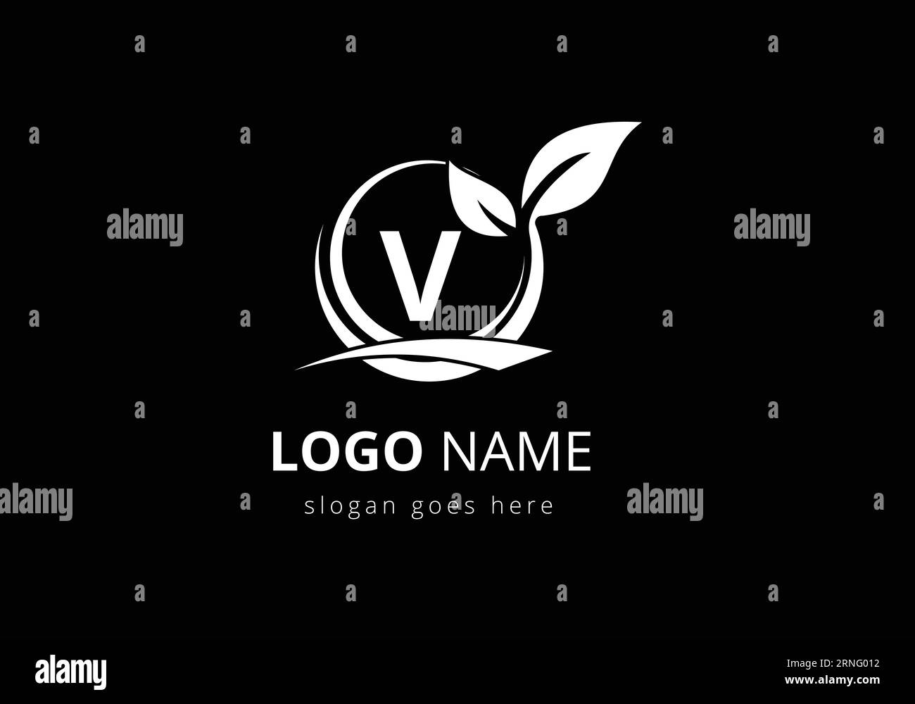 Initial V monogram alphabet with circle leaf and swoosh. Eco-friendly ...
