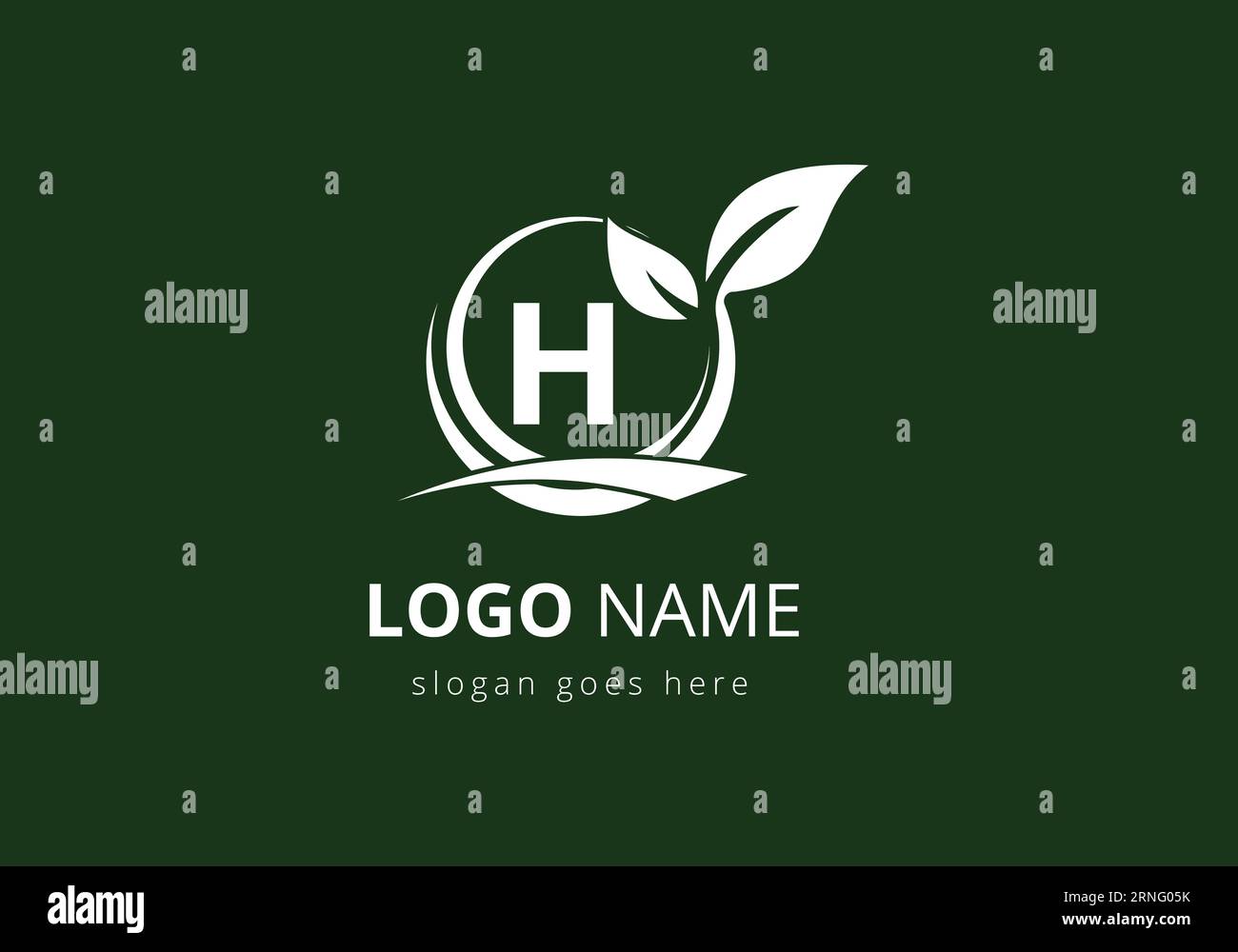 Initial H monogram alphabet with circle leaf and swoosh. Eco-friendly ...